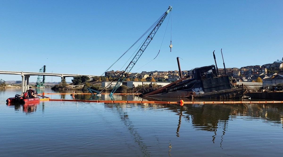 Crews Work to Limit Petroleum Spill From Sinking Barge in Petaluma ...