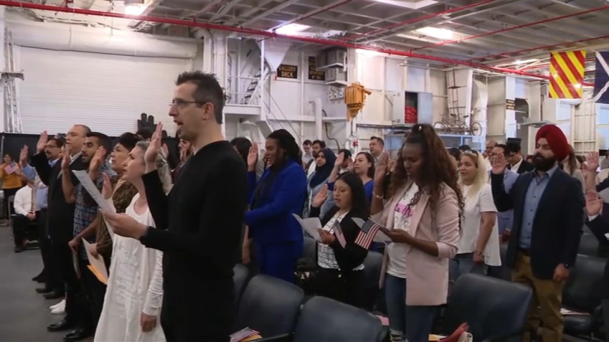 76 people sworn in as American citizens aboard USS Hornet – NBC Bay Area