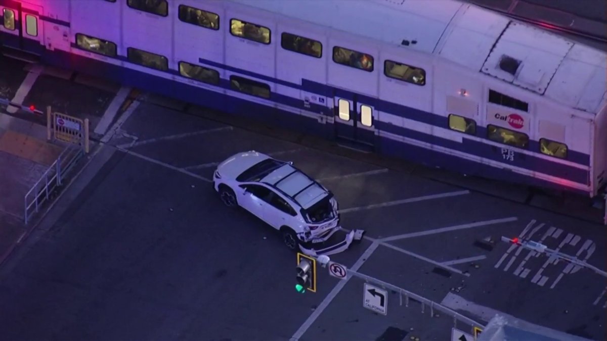 Watch: Scene of collision involving Caltrain, car in Burlingame – NBC ...