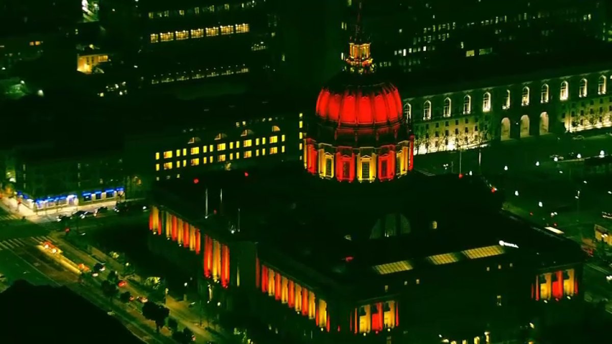 Watch: San Francisco lights up in red and gold after 49ers’ NFC ...