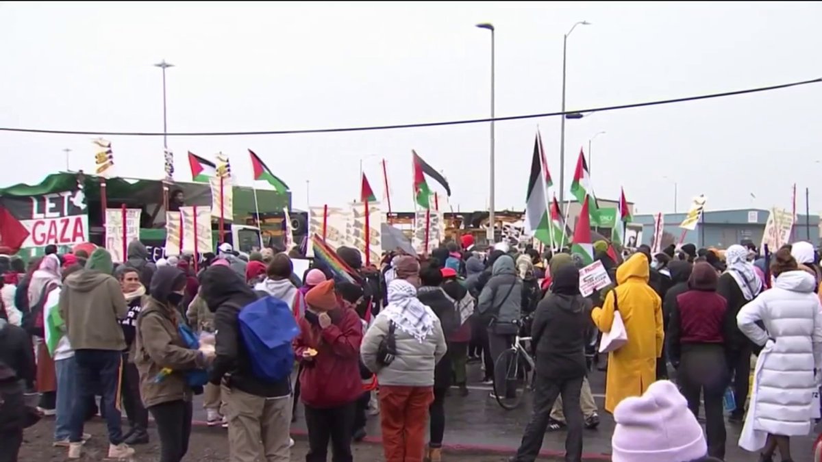 Protesters at Port of Oakland in opposition to US aid to Israel – NBC ...