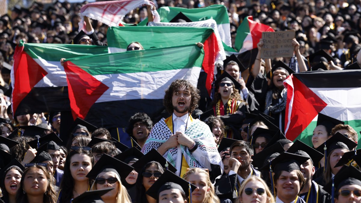 Pro Palestinian Protesters Interrupt Commencement Ceremony At Uc