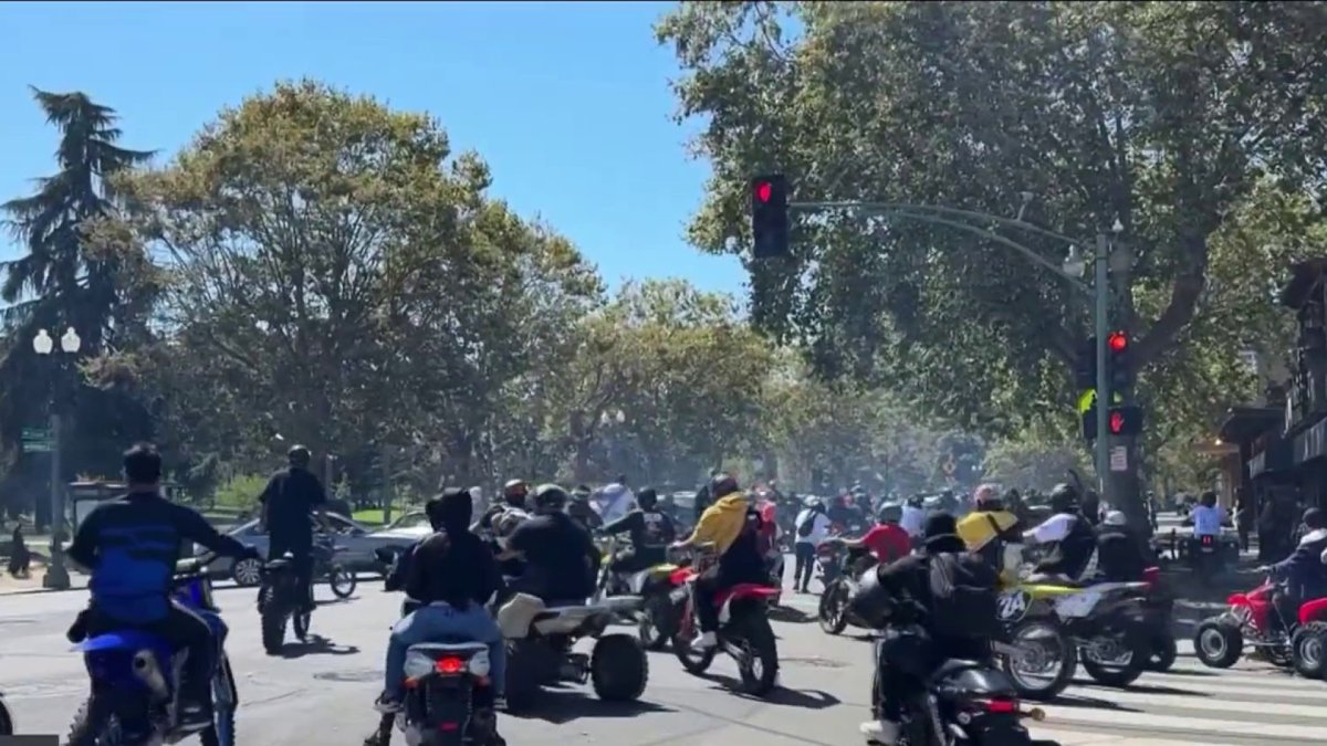 Large group of motorcyclists takes over Oakland streets, Bay Bridge ...